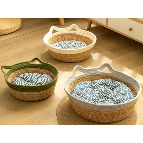ペットベッド カゴ 夏用 猫用ベッド 小型犬 カゴベッド 猫 かご ベッド素　材とうもろこし皮、リネン生産国中国サイズS/M/L適　用小型犬、猫※クッションはありません。ご了承いただきます。※PC・環境・光の具合等により、色のイメージが画像...