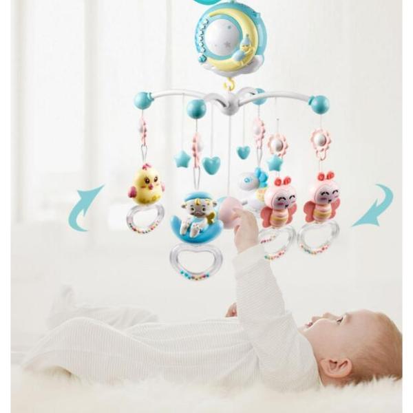 ベッドメリー ベビーベッドおもちゃ 赤ちゃんメリー ベッドオルゴール 360回転 音楽 投影 リモコン付 新生児 知育寝具 簡単に眠り 出産祝い