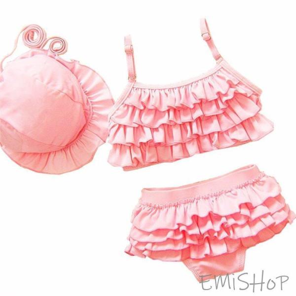 ベビー 水着 女の子 90 80 70 可愛い 赤ちゃん 水着 ビキニ フリル おしゃれ 水着 子供 セパレート 帽子 セットS（7-10kg） M（10-12kg）L（12-15