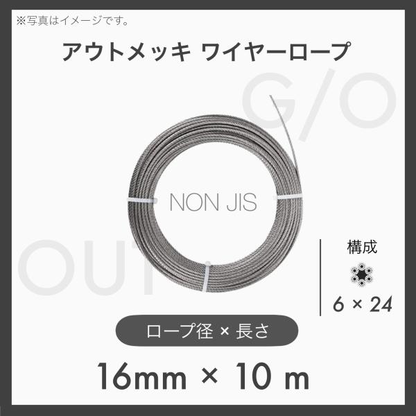 アウトワイヤーロープはJIS規格に準拠しておらず玉掛けワイヤーとして使用荷重を定めることが出来ません。よって、玉掛け作業には使用不可となります。但し、JIS規格品より安価なため物体の固定・引っ張りまたは柵などの用途に使用されています。表面に...