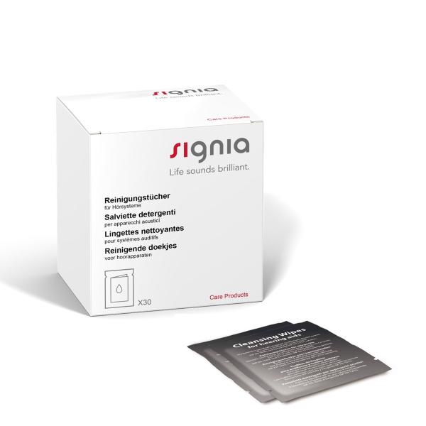 【シグニア 補聴器用クリーニングシート（30枚）】・補聴器／イヤモールド用の、携帯に便利な「個包装」クリーニングシート・汚れや耳垢をすばやく落とす“日常の簡易メンテナンス”向け・保湿性のある界面活性剤を含む溶液で、耳垢を効果的に溶かし、補聴...