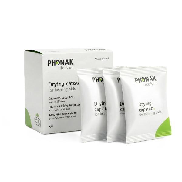 【フォナック ドライカプセル（4個入）】・補聴器内部の湿気を除去し、湿気由来の不調を防ぎやすくする乾燥剤カプセル・部品を傷めないよう配慮された設計で、夜間など定期的な使用が推奨されています・乾燥容器（別売）と一緒に使用します・目安：1カプセ...
