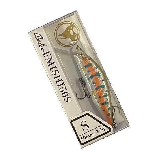 バルサエミシ50Sサイズ：50mmウェイト：3.3g初代モデルからフラットサイドボディー化。上品で滑らかな動きと卓越したバランス性能が融合。派手なヒラ打ちから繰り出される攻めの一手は、スレきった渓魚との攻防において絶大な効果を発揮します。