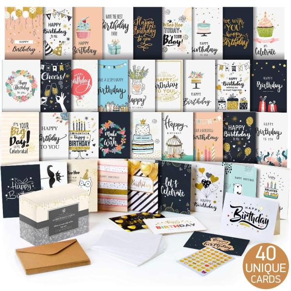SUPERIOR QUALITY HAPPY BIRTHDAY CARDS - Our large happy birthday card box set contains high quality 300 gsm thick art pa...