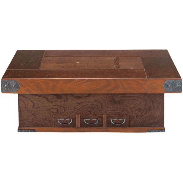 【商品コード：3540075000】【商品名】 筑後民芸 105cm火鉢座卓【商品サイズ】本体 ： 幅 105×奥行 70×高さ 36 cm【梱包サイズ】1個口【材質】全体 ： 国内産・ケヤキ突板伐採してから、乾燥し枯れるまでの間、右に左に...