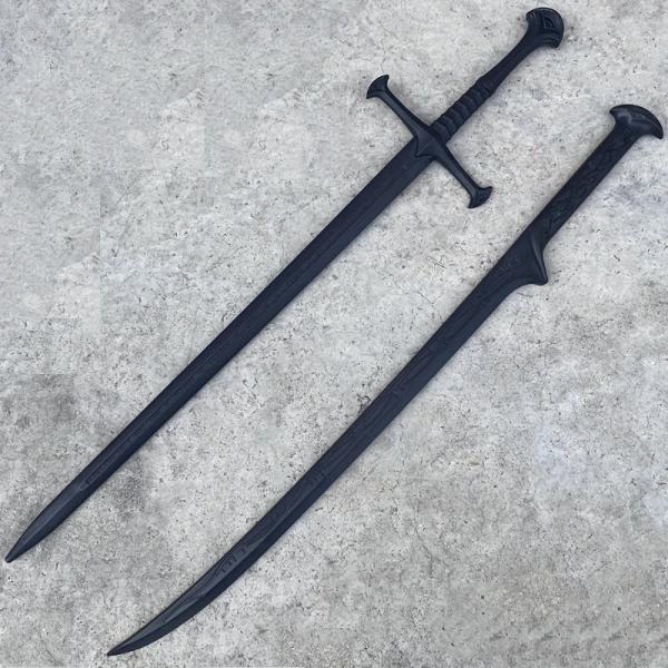 ポリウレタン製ロールプレイソード - 耐久性と軽量設計、クールでスタイリッシュなロールプレイ武器、ハロウィンやステージパフォーマンス、パーティー装飾に適しています。プラスチックプロップパフォーマンスおもちゃのウェスタンソードキングの剣トレー...
