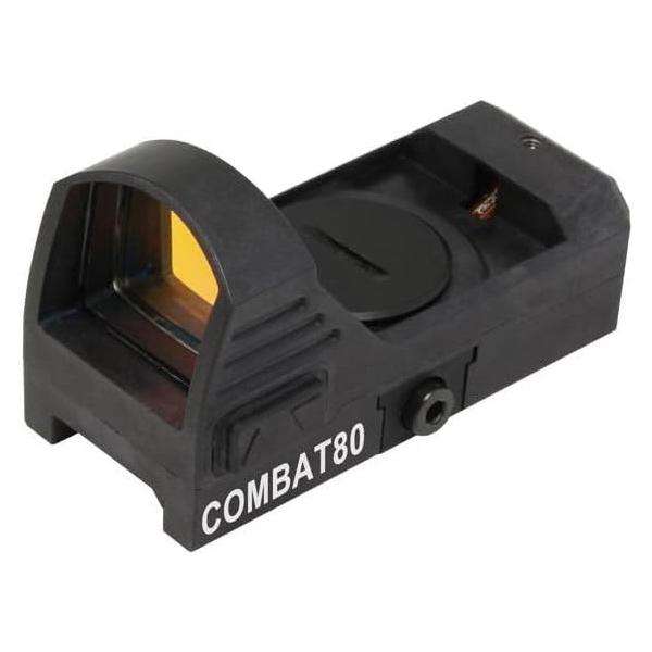 ノーベルアームズ、COMBAT80 8M.O.A.。強化プラスチックを採用した軽量でコンパクトなドットサイト。倍率:1倍。ドットサイズ:8 M.O.A. (10段階照度調整)。全長:79.5mm。重量:79g。備考:デジタルスイッチ仕様、バ...