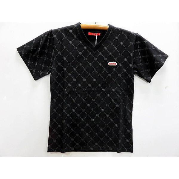 Re:luxi　半袖Ｔシャツ　Vネック　発泡プリント【サイズ】44(M):着丈：65cm 肩幅：42cm 袖丈：20cm 身幅:46cm46(L):着丈：66cm 肩幅：44cm 袖丈：21cm 身幅：48cm48(XL):着丈：67cm ...