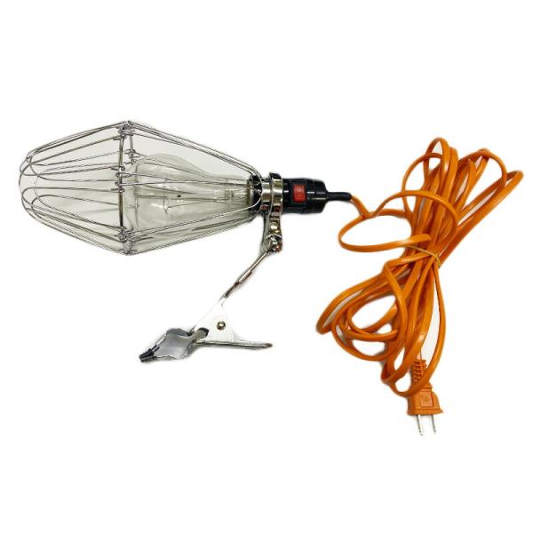 クリアー耐震球付クリップランプ! 屋内用。連結コンセント付き(最大500Wまで)大型枠採用!明るさUP230W!電圧:110V 50/60Hzコード長さ:VCT 2C 5m口金:E26