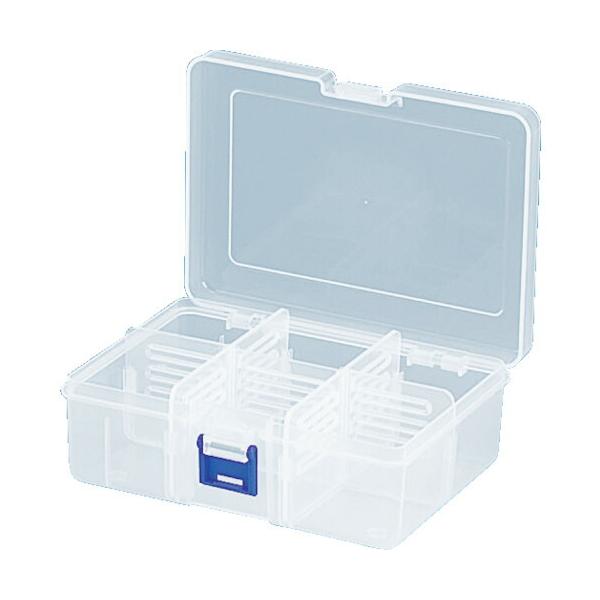 特長深底タイプでたっぷり収納することが可能です。蝶番、バックルはオール別部品を使用し、耐久性は抜群となっております。仕切板ロック機能付です。用途細かい部品、端子などを収納可能。仕切板5枚付仕切あり樹脂製色：クリア外形寸法(mm)間口：167...