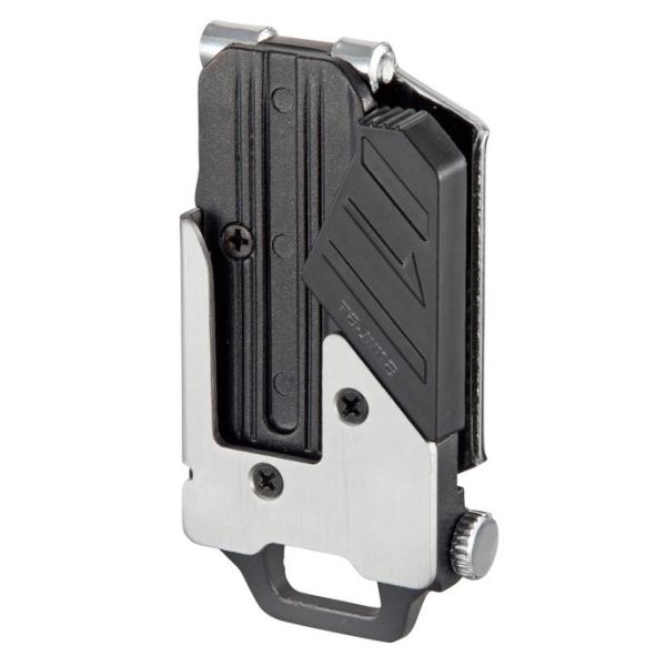 高耐久メタル、強度は樹脂製に比べ3倍ベルトを外さず途中から挿せる後付式位置ズレしない横ズレ防止リブ構造ベルトループを跨いで挿せるスペース活用設計※ベルトクリップ付コンベには使用できませんのご注意ください。※嵌合部（オス側の部品）は付属されて...