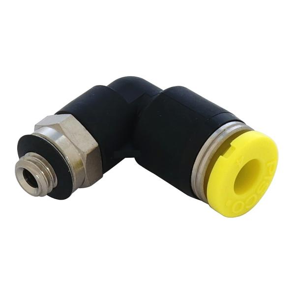 ●樹脂部：PBT●金属部：黄銅 ●チューブ接続がワンタッチ着脱で簡単に配管を行えます。 ●ロック爪がチューブ外部を均等に把持します。 ●チューブ配管のL型流路変更、メートルめねじとチューブの接続として ●適用流体：空気 ●最高使用圧力(MP...