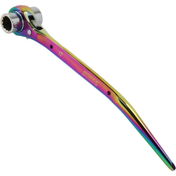 虹のように様々な色が調和し、華やかさと鮮やかさが融合した神秘的な美しさが特徴的な虹色チタンコーティングを採用【用途】建設、機械、設備等あらゆる産業の六角ボルト・ナットの着脱に【特徴】・番線加工がしやすいシノ曲がり形状・落下防止コードの取り付...