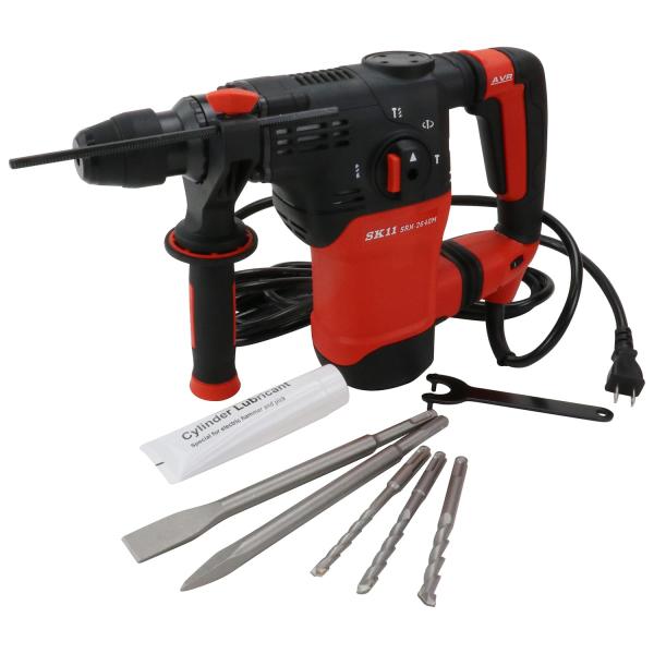 コンクリートの穴あけ作業やハツリ作業に適したロータリーハンマードリルです。多用途に対応できる回転・打撃+回転・打撃・打撃の3モード切り替えが可能で、用途に合わせた最適な作業が可能な電動工具として設計されています。【商品説明】建築現場やDIY...