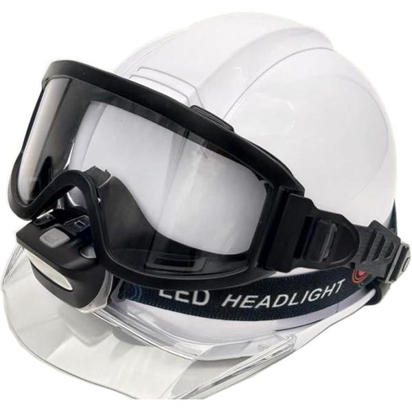 作業用ヘルメットに、ゴーグル、ヘッドライトが一体となって装着できます。ゴーグルゴーグル、ヘッドライトのズレ上がりを防止し、安定した環境で作業をすることが出来ます。作業用ヘルメットにゴーグル単体でも装着も可能です。ゴーグルには、シリコン製の締...