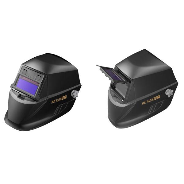 MR-460M-H  ヘルメットに取付けるヘルメット取付型バンドを装着しています。特徴    新開発液晶採用で鮮明な視界を確保！    耐衝撃性素材採用で液晶破損が激減！    TIG溶接対応（推奨溶接電流35〜200A）    ソーラー充...