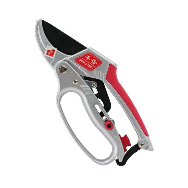 JANコード  4977292628075ブランド名  千吉商品名  切替式ラチェット剪定鋏規格  SGP-23RC商品サイズ  幅95 ×高さ205 ×奥行き22mm重量220ｇ用途  生木の剪定、整枝作業。機能・特徴  ワンタッチでラチ...