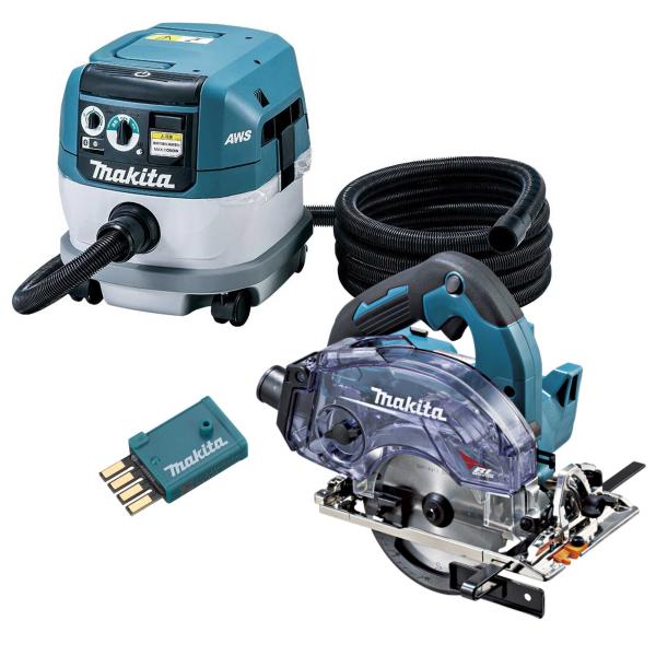 マキタの無線連動集じん機VC0840と、125mm充電式防じんマルノコKS515DZ(本体のみ)に、ワイヤレスユニットA-66151(WUT01)を組み合わせたAWS対応セットです。工具側にユニットを装着して機器登録すると、マルノコのスイッ...