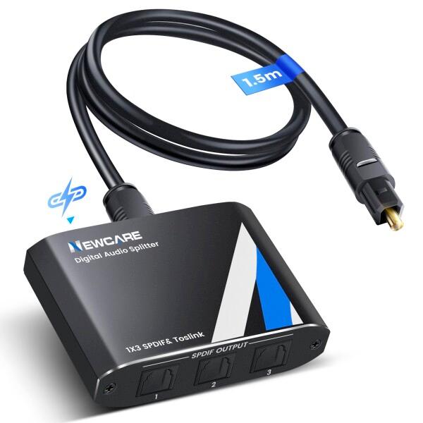 NEWCARE SPDIF/TosLink 光デジタル 分配器 1入力3出力 光ケーブル 分配器 LPCM2.0 DTS5.1 Doldy Digitalに対応 USBケーブルと光ケーブル付属商品コード：66079690996型番：1x3-...