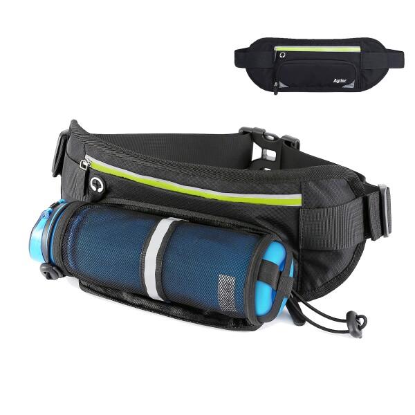 Agiler ランニングポーチ ウェストポーチ 防水 イヤホン対応 スポーツ ジム キャンプ 旅行 ジョギング 登山 ベルト調節可能 iPhone Android 6.8インチスマホ収納可能 (ペットボトル収納あり, グリーン)商品コード：...