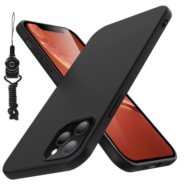 TLOMPLO 対応 iphone12 pro / 12 用の ケース シリコン 薄型 スリム 磨り表面 指紋防止カバー 柔らかい裏地 12 ケース耐衝撃 カバー ネックストラップ米軍MIL規格 ワイヤレス充電対応ストラップホール付き 黄ば...