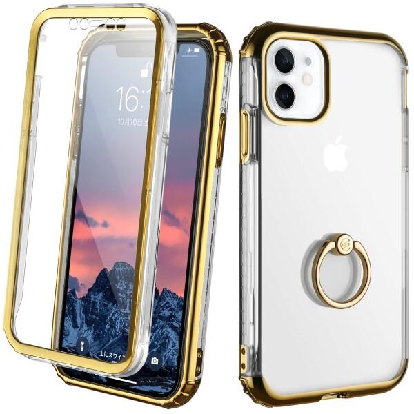 S Segoi Compatible with リング ケース 12 / 12 Pro リング付き メッキ加工 二重構造 スタンド機能 全面保護カバー 12/12Proケース (ゴールド)商品コード：66079693426型番：12-/-1...