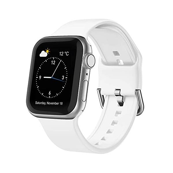 (yoarmyt) コンパチブルapple watch バンド シリコン製 アップルウォッチ バンド 撥水加工 柔らかいSeries 7 6 SE 5 4...全機種対応 コンパチブル apple watchベルト（45/44/42mm，白...