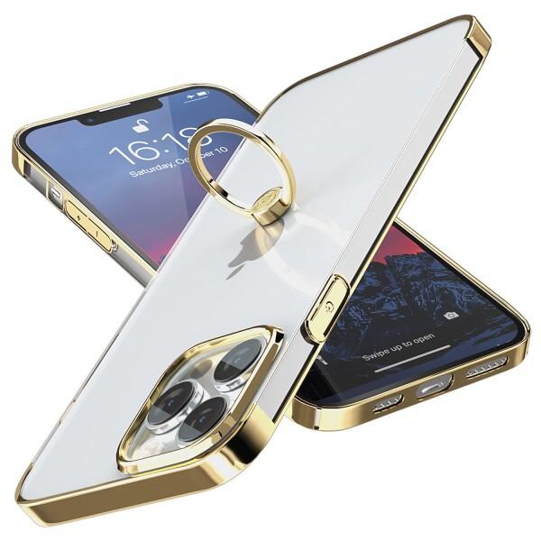 S Segoi Compatible with リング ケース iPhone 13 Pro Max ケース リング付き スタンド機能 メッキ加工 透明 PC 落下防止 薄型 軽量 一体型 おしゃれ 全面保護カバー 13ProMax リング ...