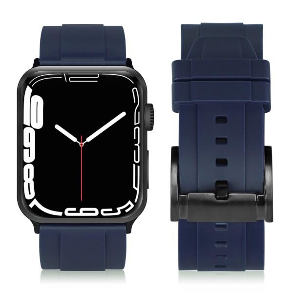(ANGKMA) Apple Watch バンド41mm 40mm 38mm シリカゲル 交換ベルト Apple Watchシリーズ 8/7/6/5/4/3/2/1/SE,Ultra 対応 (38mm40mm41mm, 海軍青い/ブラックバ...