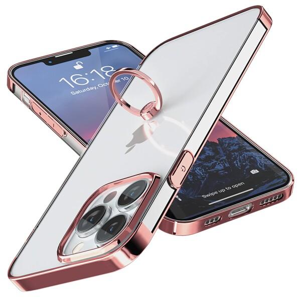 S Segoi Compatible with リング ケース iPhone 13 Pro ケース リング付き スタンド機能 メッキ加工 透明 PC 落下防止 薄型 軽量 一体型 おしゃれ 全面保護カバー 13Pro リング ケース (6....