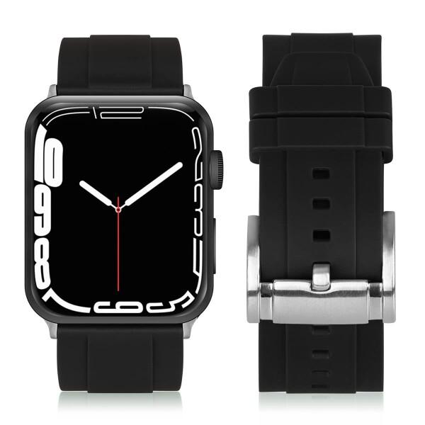 (ANGKMA) Apple Watch バンド41mm 40mm 38mm シリカゲル 交換ベルト Apple Watchシリーズ 8/7/6/5/4/3/2/1/SE,Ultra 対応 (38mm40mm41mm, ブラックストラップ/...