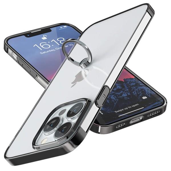 S Segoi Compatible with リング ケース iPhone 13 Pro ケース リング付き スタンド機能 メッキ加工 透明 PC 落下防止 薄型 軽量 一体型 おしゃれ 全面保護カバー 13Pro リング ケース (6....
