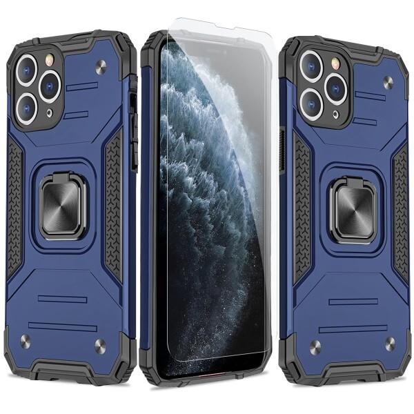 JSCOMYAP iPhone 11 Pro Max 用 ケース iPhone11pro Maxスマホケース + 11promax ?化 ガラス フィルム リング スタンド機能 付き 携帯ケース 耐衝撃 横置き機能 Case Cover ア...