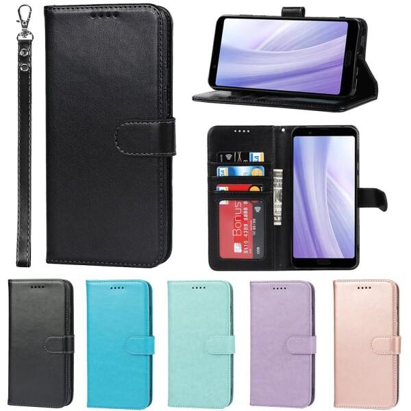 Eastwave for Aquos Sense3 Plus ケース for アクオス センス3 プラス 3Plus 手帳型 財布型 カバー ストラップ付き PUレザー カード収納 横置きスタンド 機能 内蔵マグネットブラック商品コード：6...