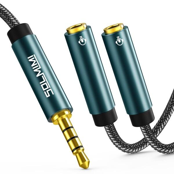 2分配ケーブル SOLMIMI オーディオ分配ケーブル マイク 分岐 編組設計 4極 分岐コード イヤホン 二股 (4極メスx2-4極オス)3.5mmステレオミニプラグ 4極 ミニプラグ 分配 ステレオ分岐 延長ケーブル 30cm SG1商...