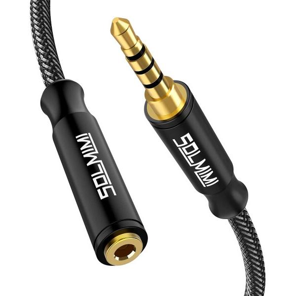 SOLMIMI 2.4M ヘッドホン延長コード 3.5mm オス-メス 延長ケーブル 3.5mm 4極通話機能 音声転送 車 AUX スマホ スピーカー テレビ等に対応 PVC+クリスタルナイロン編組 24K金メッキ商品コード：660796...