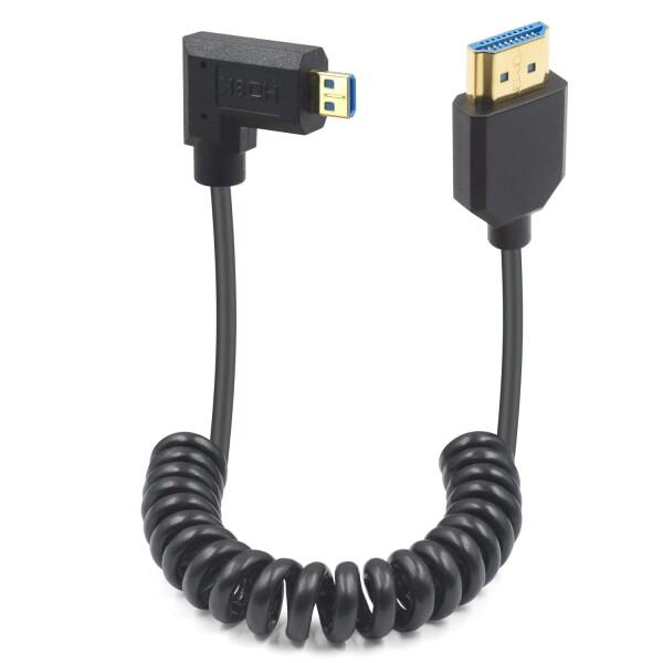 Duttek 8K Micro HDMI HDMI 変換ケーブル 90度L 型マイクロHDMI オスHDMIオス延長ケーブル 48Gps Micro HDMI to HDMI ケーブル コイル状ケーブル 1.2m （向右き）商品コード：66...
