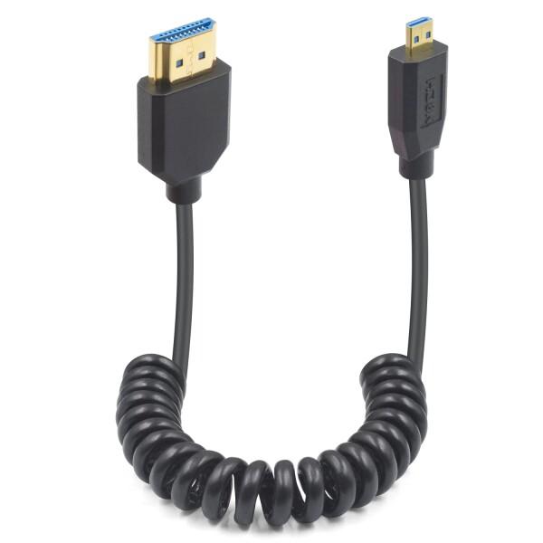 Duttek 8K Micro HDMI to HDMI ケーブル 48Gbps 超薄型 Micro HDMI to HDMI 変換アダプター HDMIオスマイクロHDMIオスコイルケーブルHDMI 2.1 コイルケーブル、ダイナミックHD...
