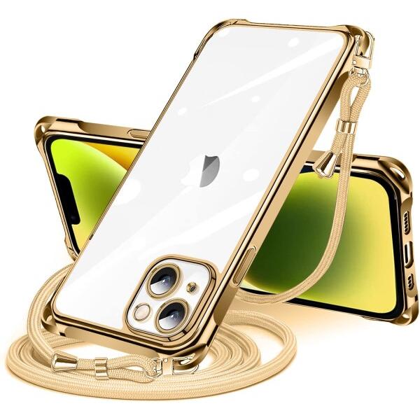 NISIILNG iPhone 14 用 ケース クリア ショルダー iPhone14 スマホケース アイフォン14 カバー 肩掛け 斜めかけ 縄掛けケース 透明 薄型 軽量 耐衝撃 TPU ストラップ付き 紐付き 斜めがけ 織りストラップ...