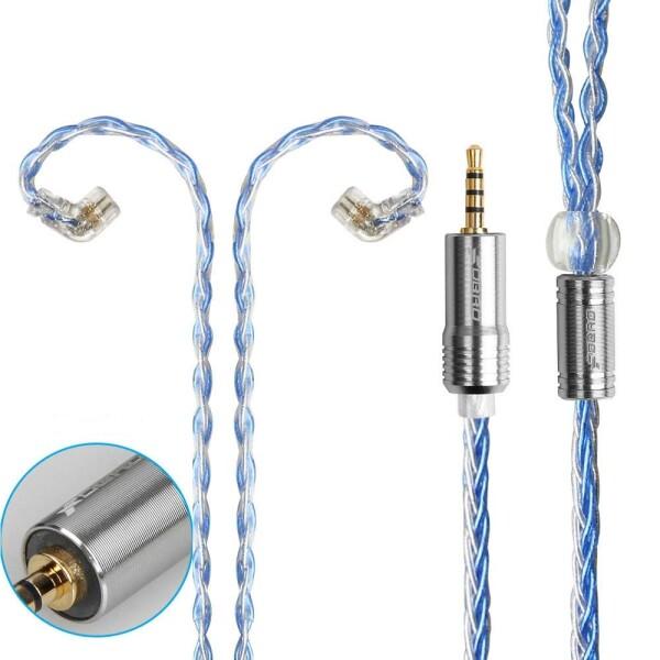 FDBRO 8 芯 イヤホンアップグレードケーブル アルミ合金CDテクスチャプラグ 高級交換用 着脱式 耳かけ式 マニア向 音質改善 無酸素銅（OFC）銀メッキイヤホンケーブル (QDC, ブルー＆シルバー+2.5mm)商品コード：6607...