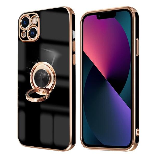 NPOFR SXMO For iPhone 13 用の ケース リング付き アイフォン13 用の リング カバー 全面保護 スマホケース TPU 耐衝撃 スタンド機能 車載スタンド対応 ストラップホール付き 擦り傷防止 メッキ加工 6.1イ...