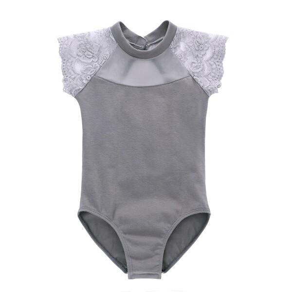 (Famuka) バレエレオタード 子供 キッズ レース切り替え 新体操 ジュニア こども用 ガール 女の子 半袖 バレエ練習着 ダンス衣装 バレエドレス 舞台衣装 練習用 (120, グレー)商品コード：66079699964サイズ：12...