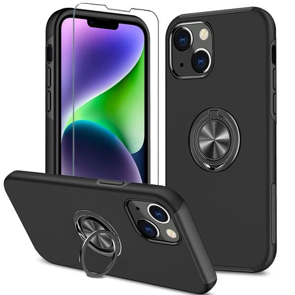JSCOMYAP iPhone 14plus 用ケース アイホン14 plus スマホケース + iPhone14plus ?化 ガラス フィルム リング付き スタンド機能 携帯ケース 耐衝撃 衝撃 スマホカバー Case Cover アイ...