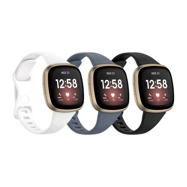 LICHIFIT fitbit versa4/versa3/sense2/sense用バンド ベルト 細い帯 替えバンド TPU製 柔らかい 通気 耐久性 スポーツバンド アクセサリー （L ホワイト＋グレーブルー＋ブラック）商品コード：6...