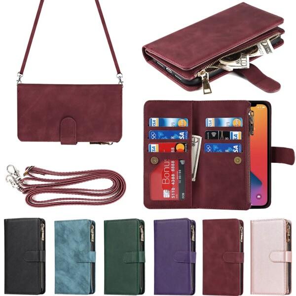 Eastwave アイフォンfor iPhone 12 / 12 Pro ケース for iPhone12 12pro 縄掛けケース 手帳型 財布型 ICカード コインポケット ストラップ付き カード 収納 小銭入れ ファスナーポケット付き...