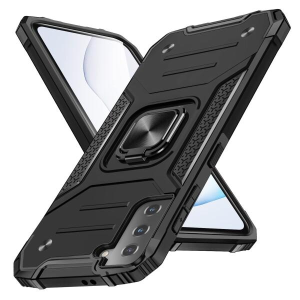 WACJOSD 対応 galaxy s22 用の ケース リング 耐衝撃 衝撃吸収 米軍MIL規格取得 TPU+PC 指紋防止 車載ホルダー対応 スタンド機能 防塵 薄型 軽量 落下防止 擦り傷防止 レンズ保護 黒C82-S22-01商品コ...