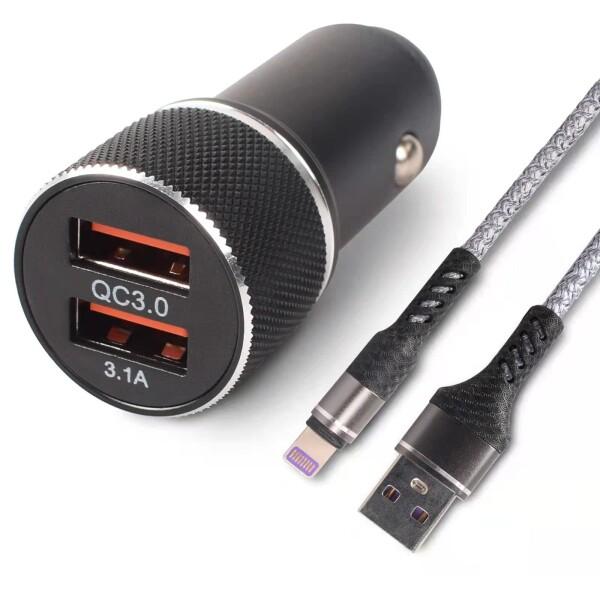 MOREFULLS シガーソケットusb, (デュアルQC3.0ポート) 40W 軽量 超小型 高速車用充電器 12V/24V 車usb シガーソケット 急速充電 usb to type-Cケーブル付きiPhone13/iPhone 12 ...