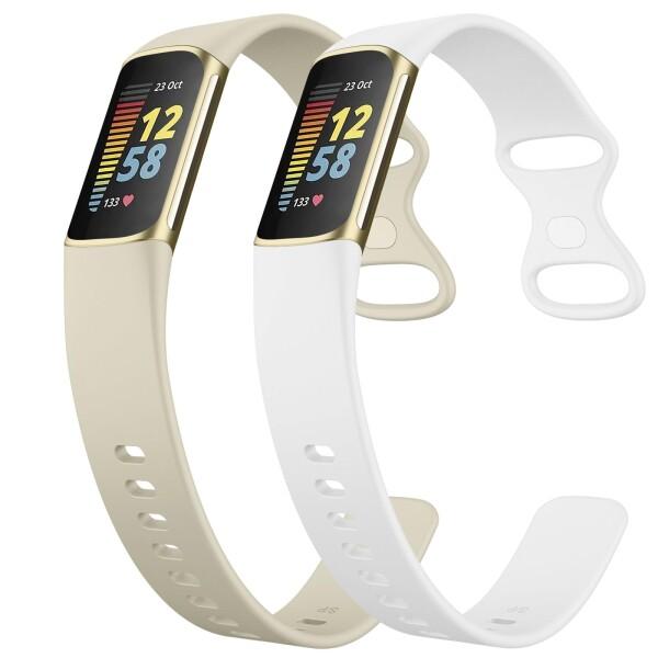 バンド for Fitbit Charge6 ベルト Charge5 バンド フィットビット チャージ5 ベルト, シリコン交換バンド 交換ベルト 柔らかい シリコンバンド 調節可能 (ホワイト+アンズ,Large)商品コード：660797...