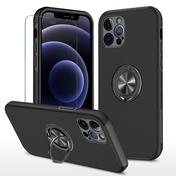 JSCOMYAP iPhone 13 Pro Max ケース用 いphone13promax スマホケース + iPhone13Promax ?化 ガラス フィルム リング付き スタンド機能 携帯ケース 耐衝撃 スマホカバー Case Co...