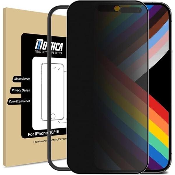 MothcaiPhone 16/iPhone 15対応 ガラスフィルム 液晶保護フィルム のぞき見防止 サラサラ タッチ感 反射防止 指紋防止 硬度9H 飛散防止 キズ防止 衝撃吸収 ガイド枠付き 貼り付け簡単 撥油性 疎水性商品コード：6...